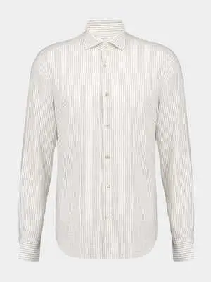 Boglioli White & Striped Cotton-linen Shirt