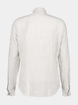 Boglioli White & Striped Cotton-linen Shirt