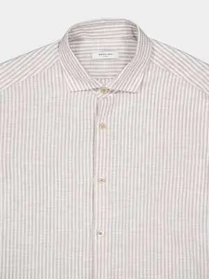 Boglioli White & Striped Cotton-linen Shirt