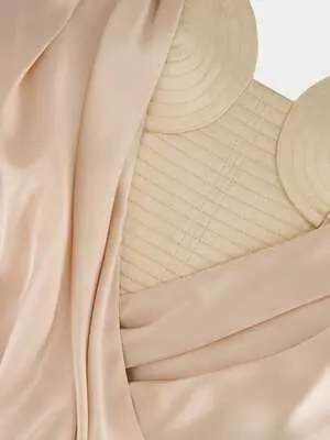 Balmain Draped Satin Bustier Top - Beige