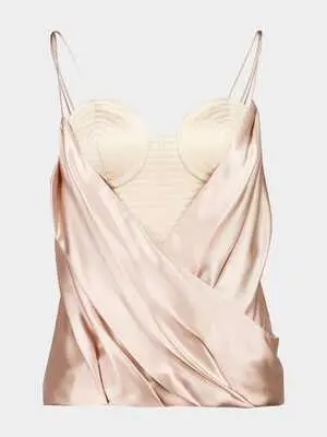 Balmain Draped Satin Bustier Top - Beige