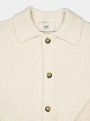 AMI Paris Knit Cardigan With Branded Buttons - Cream