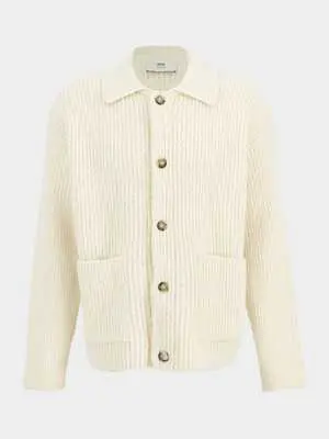 AMI Paris Knit Cardigan With Branded Buttons - Cream