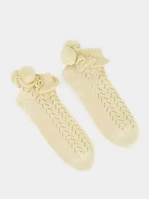 Valentino Garavani Cotton Socks With Pom-pom Detail - Beige