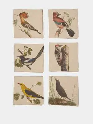 LINOROOM Woodland Birds Linen Napkins Set Of 6 - Beige