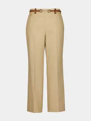 Gucci Cotton Drill Pleated Pants With Horsebit Buckle Belt