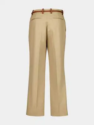 Gucci Cotton Drill Pleated Pants With Horsebit Buckle Belt
