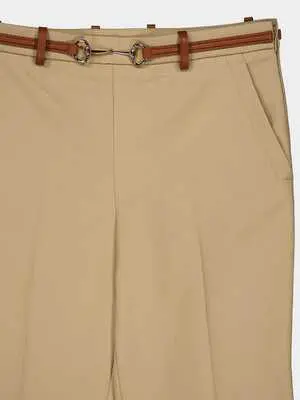Gucci Cotton Drill Pleated Pants With Horsebit Buckle Belt
