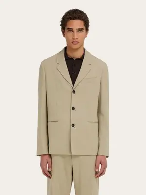 FERRAGAMO Sand Single-breasted Silk-blend Blazer - Beige