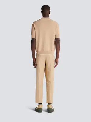 Balmain Cusson Embroidered Knit Polo Shirt - Beige