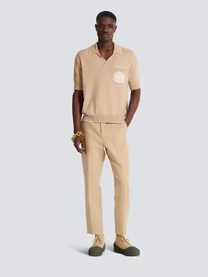 Balmain Cusson Embroidered Knit Polo Shirt - Beige