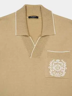 Balmain Cusson Embroidered Knit Polo Shirt - Beige