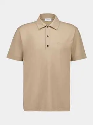 FERRAGAMO Beige Short-Sleeve Cotton Crepe Polo Shirt Beige