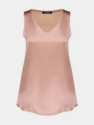 Balmain Silk Crepe V-neck Sleeveless Top