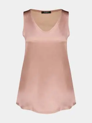 Balmain Silk Crepe V-neck Sleeveless Top