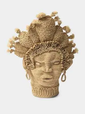 NATALIA BRILLI Natural Raffia Sicilian Moor´s Head Vase - Beige