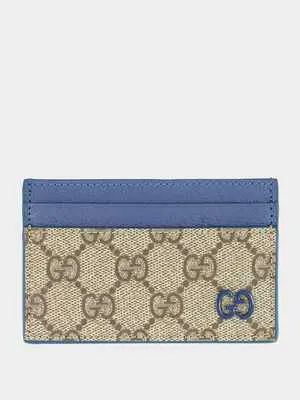 Gucci Ebony And Blue Bi-color Gg Supreme Card Case - Beige