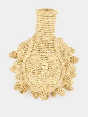 NATALIA BRILLI Natural Raffia Vase With Calabrian Face - Beige