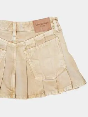 Balenciaga Mini Pleated Denim Skirt - Beige
