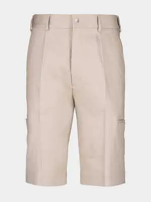 Fendi Linen Straight-cut Bermuda Shorts - Beige