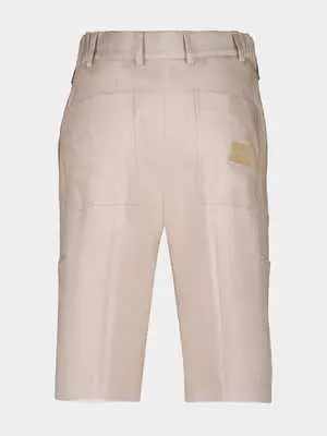 Fendi Linen Straight-cut Bermuda Shorts - Beige