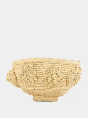 NATALIA BRILLI Natural Raffia Bowl With Mask Motifs