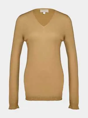 120% Lino V-neck Cashmere Sweater - Beige