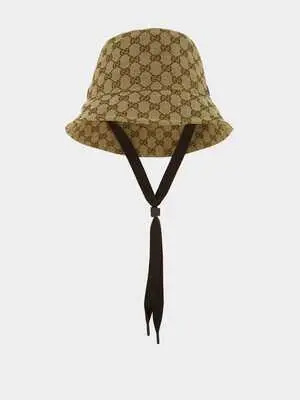 Gucci Gg Canvas Bucket Hat With Tie - Beige
