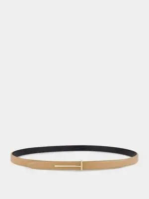TOM FORD Supple Grain Leather Slim T Belt - Beige