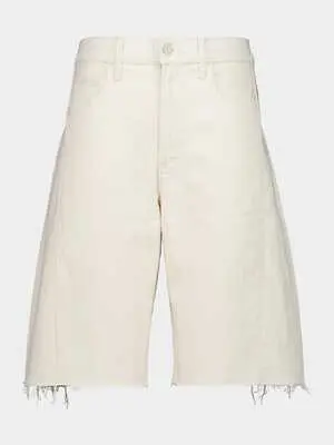 MOTHER Knee-Length Denim Shorts With Frayed Hem Cream