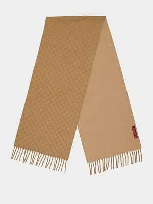 Gucci Camel And Gg Wool Cashmere Scarf - Beige