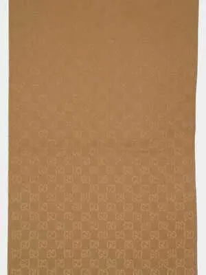 Gucci Camel And Gg Wool Cashmere Scarf - Beige