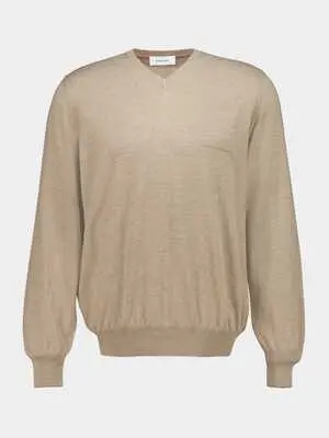 FERRAGAMO Virgin Wool V-neck Sweater - Beige