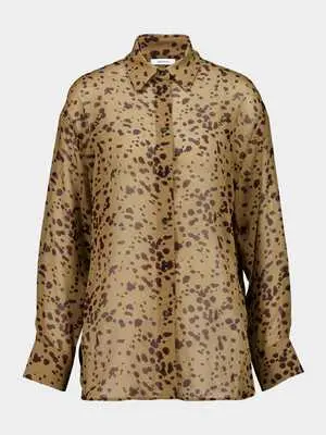 FERRAGAMO Silk Georgette Orchid Print Shirt - Beige