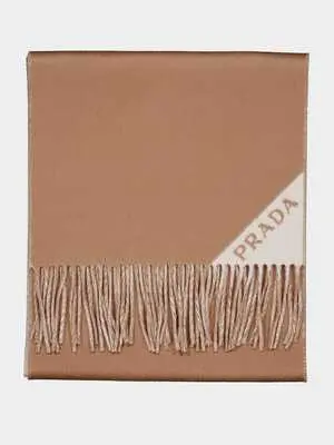 Prada Camel And Talc Double Cashmere Scarf - Beige