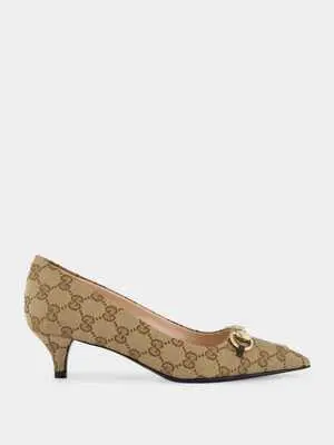 Gucci Gg Canvas Pump With Horsebit - Beige