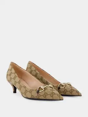 Gucci Gg Canvas Pump With Horsebit - Beige