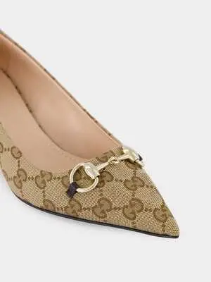 Gucci Gg Canvas Pump With Horsebit - Beige