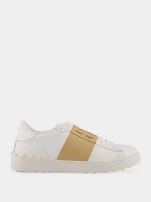 Valentino Garavani Open Leather Sneakers Beige