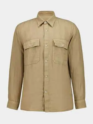 120% Lino Savana Long-sleeve Linen Shirt - Beige