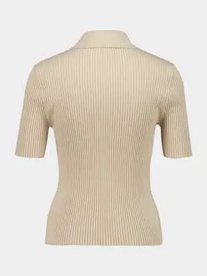 COURREGES Rib Knit Polo Shirt - Beige