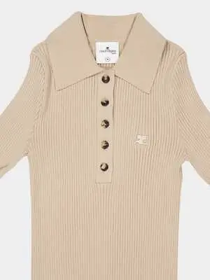 COURREGES Rib Knit Polo Shirt - Beige