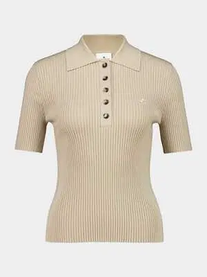 COURREGES Rib Knit Polo Shirt Beige