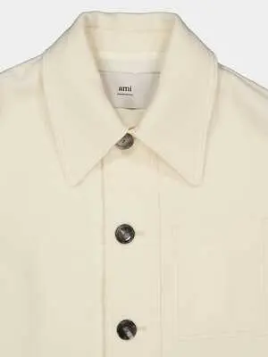 AMI Paris Boiled Wool Buttoned Jacket - Cream