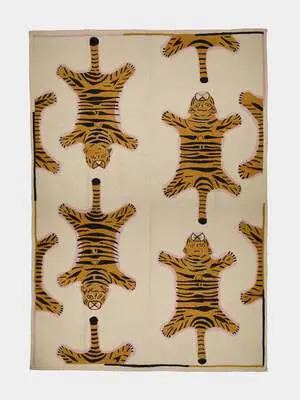 ORNATE Beige Suzani Killim Hand Embroidered Wool Rug - Animal Print