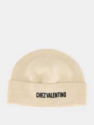 Valentino Garavani Embroidered Wool Beanie - Cream