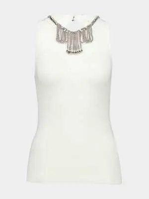 Rabanne Sleeveless Jeweled Knit Top - Cream
