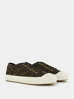 Fendi Domino Ff Jacquard Sneakers - Brown