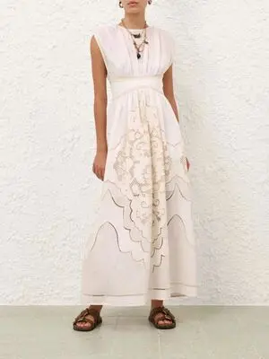 Zimmermann Daylight Waisted Linen Maxi Dress - Cream