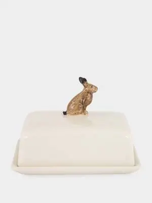QUAIL CERAMICS Hand-painted Hare Butter Dish